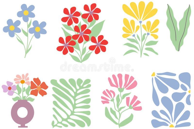 Botanical Abstract Flower Art Set. Flower and Leaves Abstract Shape ...