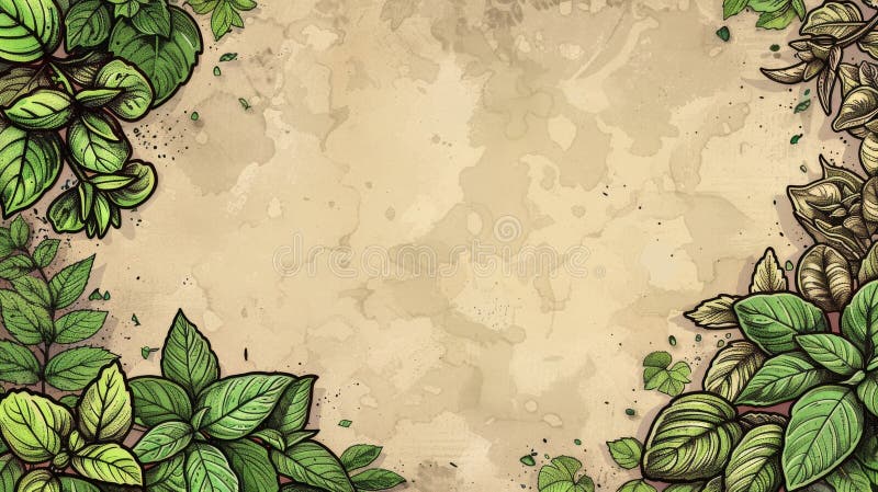 Botanical Elegance: Hand-Drawn Herbal Frame on Vintage Background Stock ...