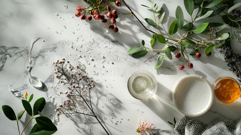 Botanical Elements and Natural Ingredients Flat Lay Stock Photo - Image ...