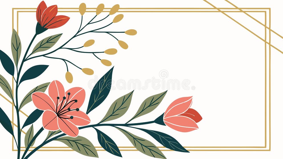 Botanical Frame with Red Flowers. Elegant Rectangular Card Border ...