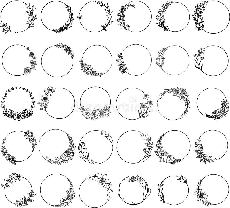 Set of Flowers Circle Frames for Design Element for Logo, Stamp Design ...