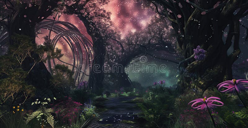 Botanical Galaxy Chamber, Fantasy Background Stock Illustration ...