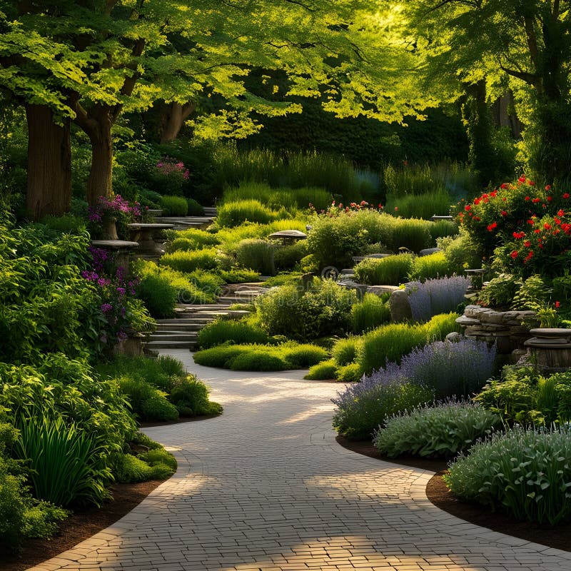 Botanical Garden Pathway: a Winding Pathway through a Botanical Garden ...