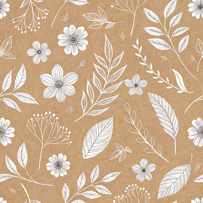 Botanical Gift Wrap Pattern on Kraft Paper Background Stock Illustration - Illustration of ...