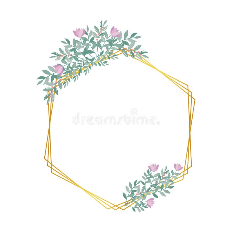Botanical Gold Frame Decorated with Flowers, Isolated Vector ...