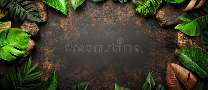 Botanical Green Leaves Border a Textured Background, Leaving Empty ...