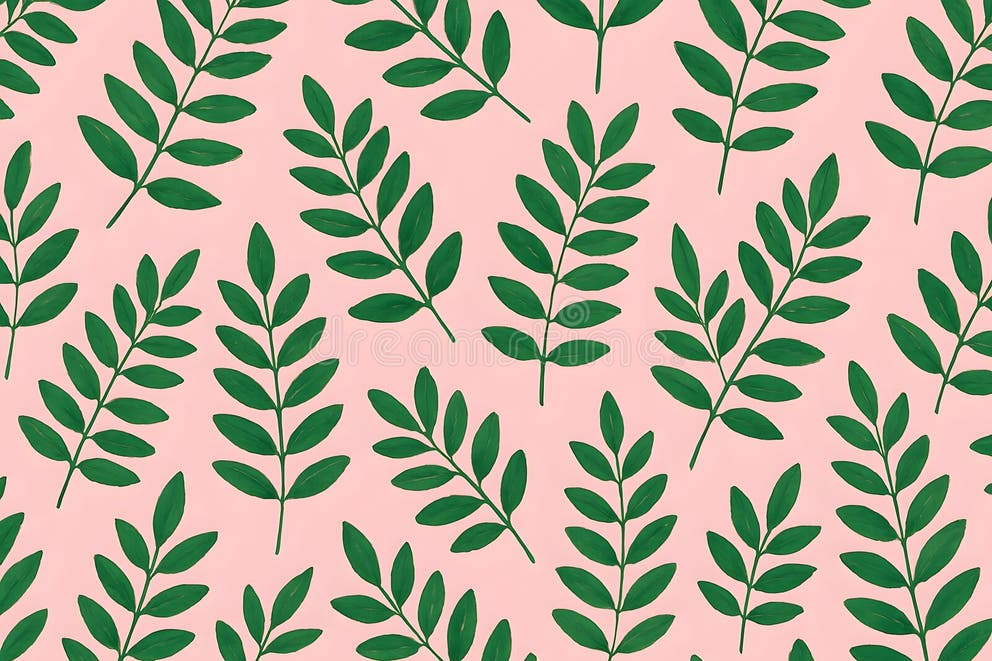 Botanical Green Leaves Pattern on Light Pink Background Fresh ...