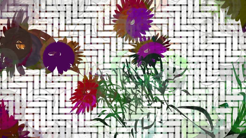 Botanical Grid Art Flowers Digital Stock Image - Image of geometry ...