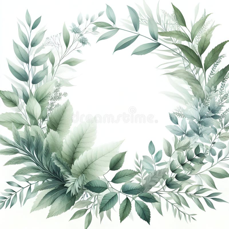 Botanical Harmony Mint Leaves and Flowers in Circular Frame, Isolated ...