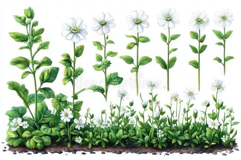 A Botanical Illustration of Common Chickweed, Emphasizing Its ...