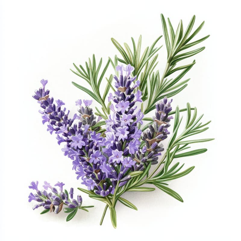 A Botanical Illustration Featuring Lavender and Rosemary Sprigs Stock Illustration ...