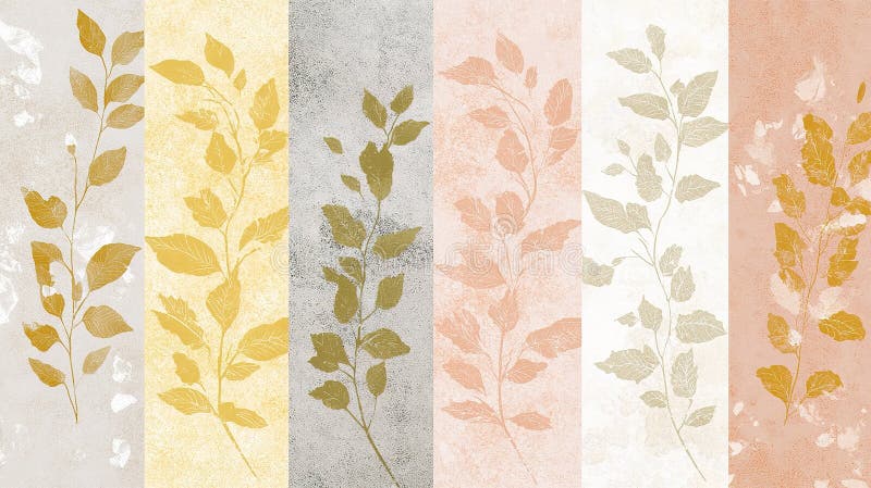 Botanical Illustrations on Textured Backgrounds in Soft Pastel Tones ...