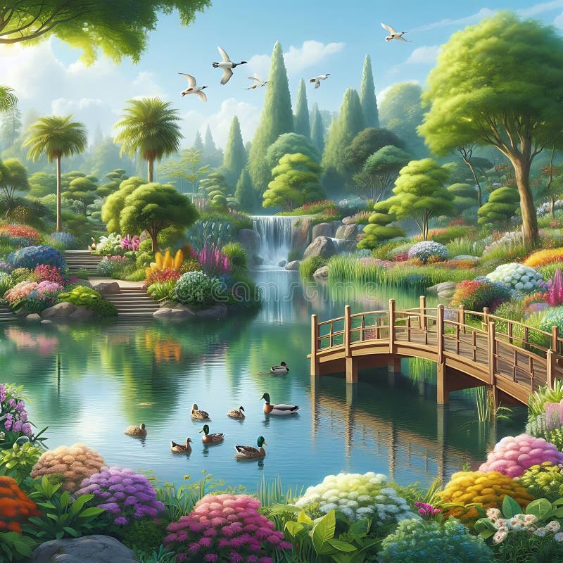 Botanical and Lake View in Nature Stock Photo - Image of serene, duck ...