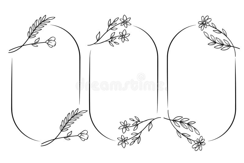 Botanical Line Art Border Frame Collection.Wedding Frame Border Vector ...