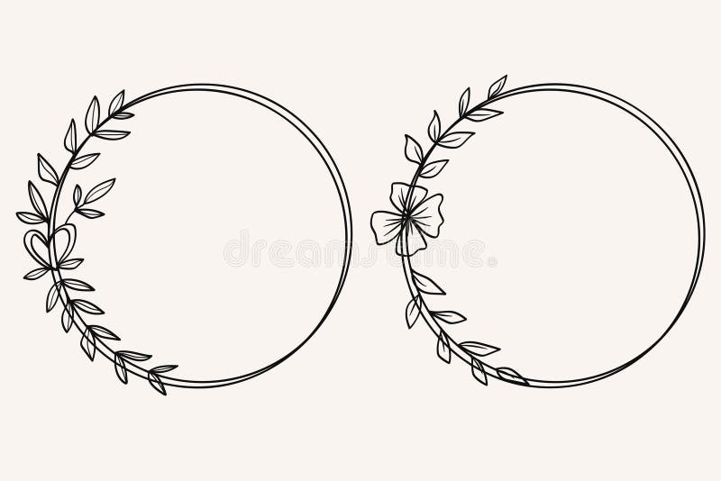 Botanical Line Art Circle Border Wedding Frame Collection.Vector ...