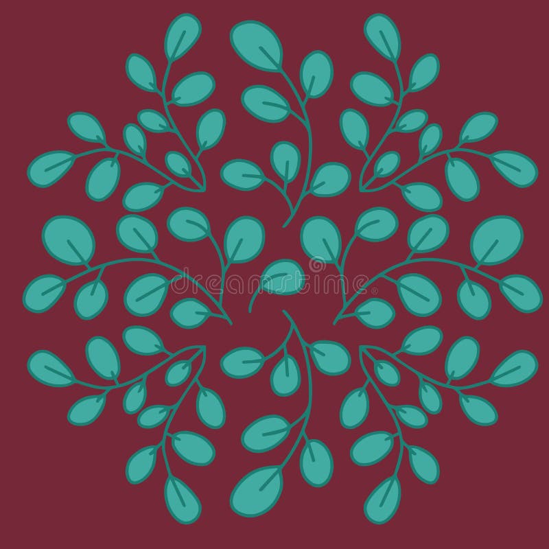 Botanical Pattern of Circular Design. Tree Branches with Green Leaves ...
