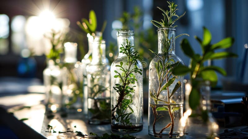 Botanical Research Plant Sample in Glass Flasks in Laboratory with ...