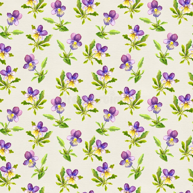 Botanical Seamless Backdrop with Pretty Violet Flowers on Paper Texture ...