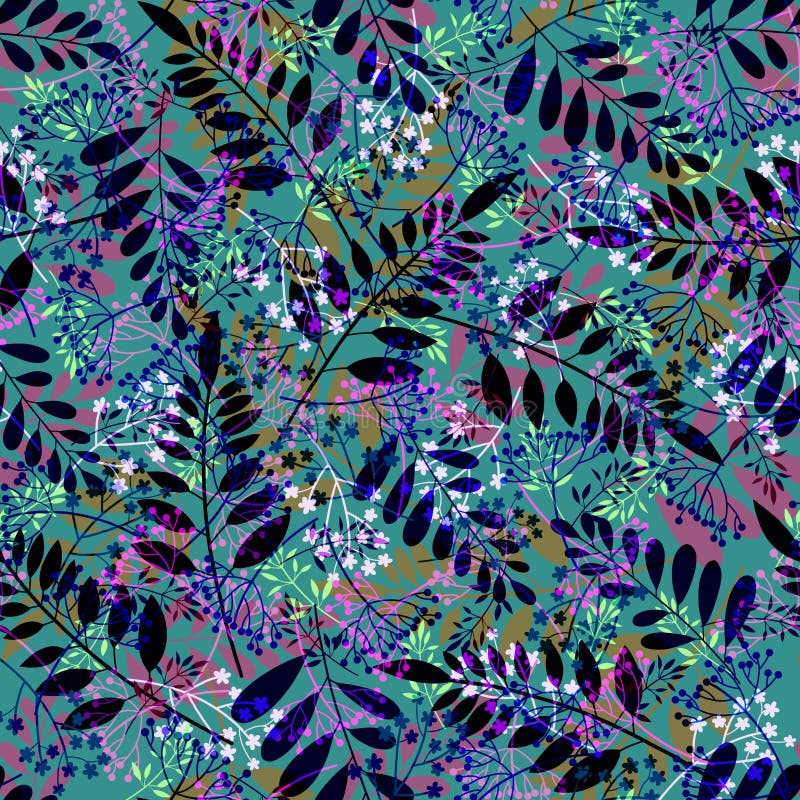 Botanical Seamless Pattern of Autumn Falling Leaves and Wild Flowers on ...