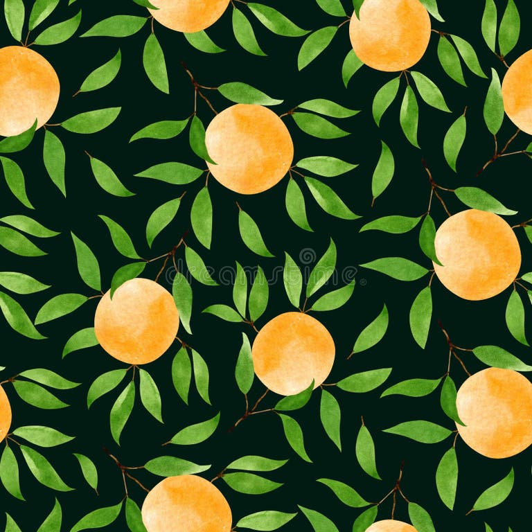 Botanical Seamless Pattern with Branches of Oranges and Green Leaves on ...