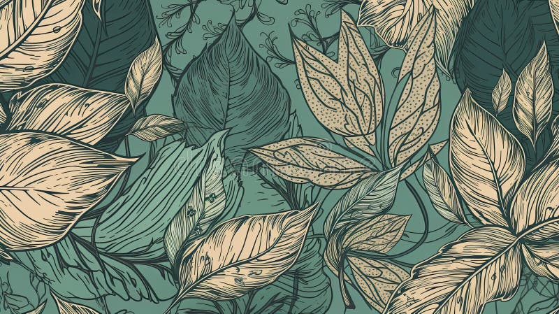 Botanical Seamless Pattern with Vintage Leaf Illustration for Textile ...