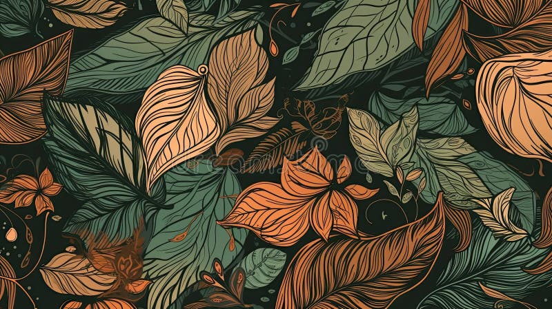 Botanical Seamless Pattern with Vintage Leaf Illustration for Textile ...