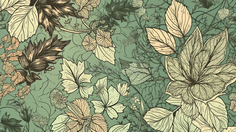 Botanical Seamless Pattern with Vintage Leaf Illustration for Textile ...
