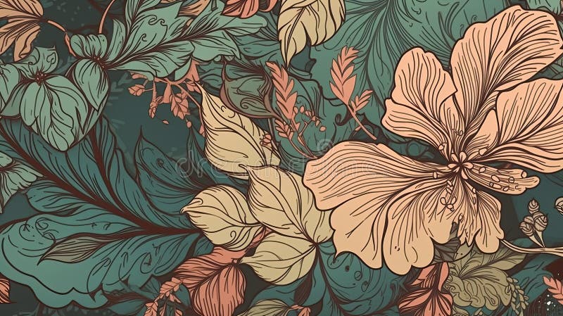Botanical Seamless Pattern with Vintage Leaf Illustration for Textile ...
