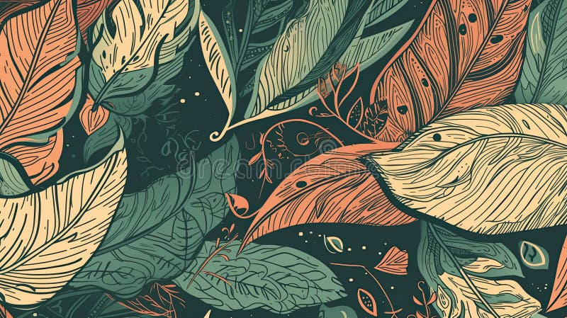 Botanical Seamless Pattern with Vintage Leaf Illustration for Textile ...