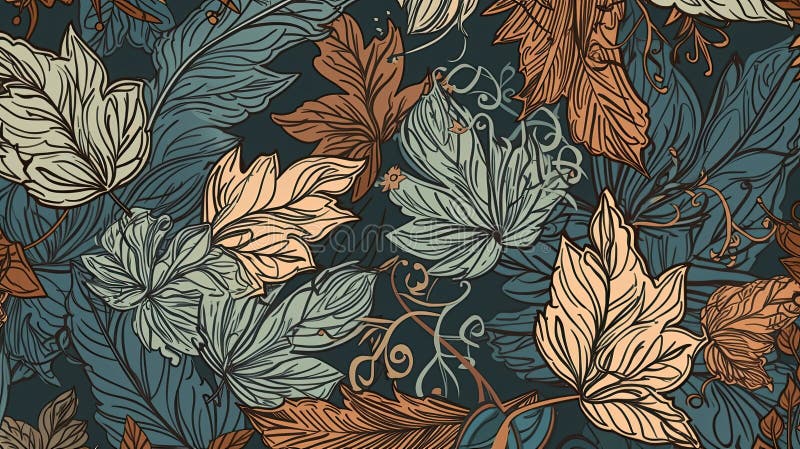Botanical Seamless Pattern with Vintage Leaf Illustration for Textile ...