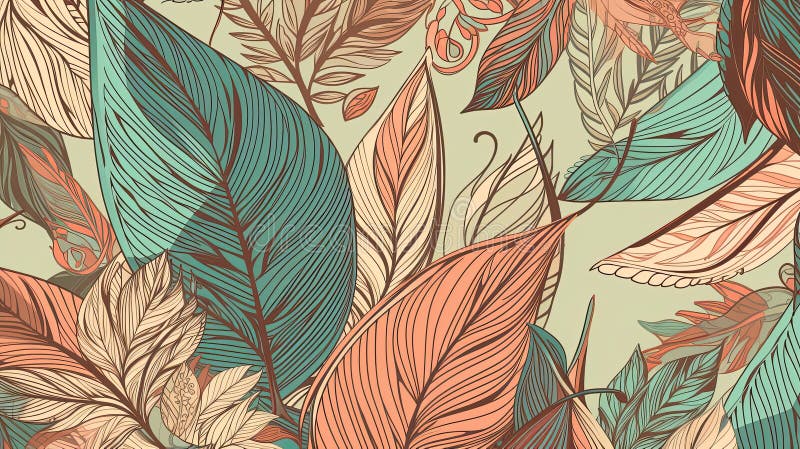 Botanical Seamless Pattern with Vintage Leaf Illustration for Textile ...
