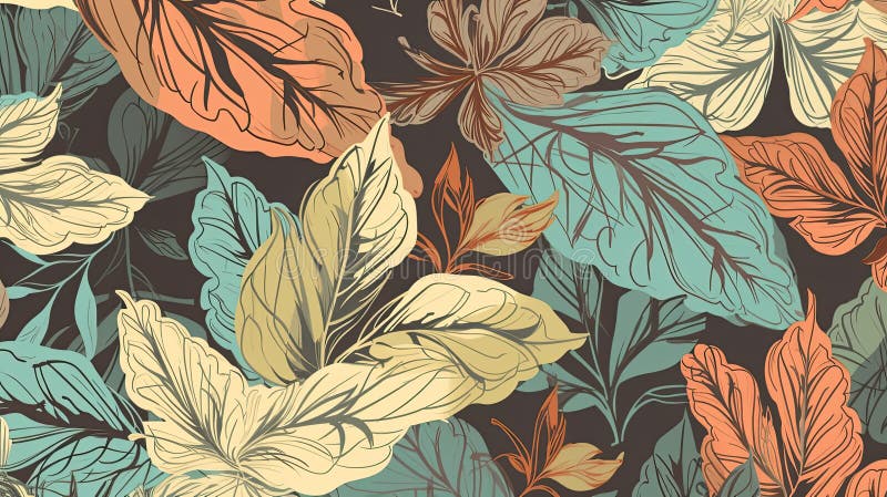 Botanical Seamless Pattern with Vintage Leaf Illustration for Textile ...