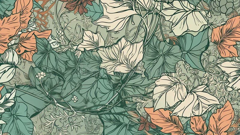 Botanical Seamless Pattern with Vintage Leaf Illustration for Textile ...