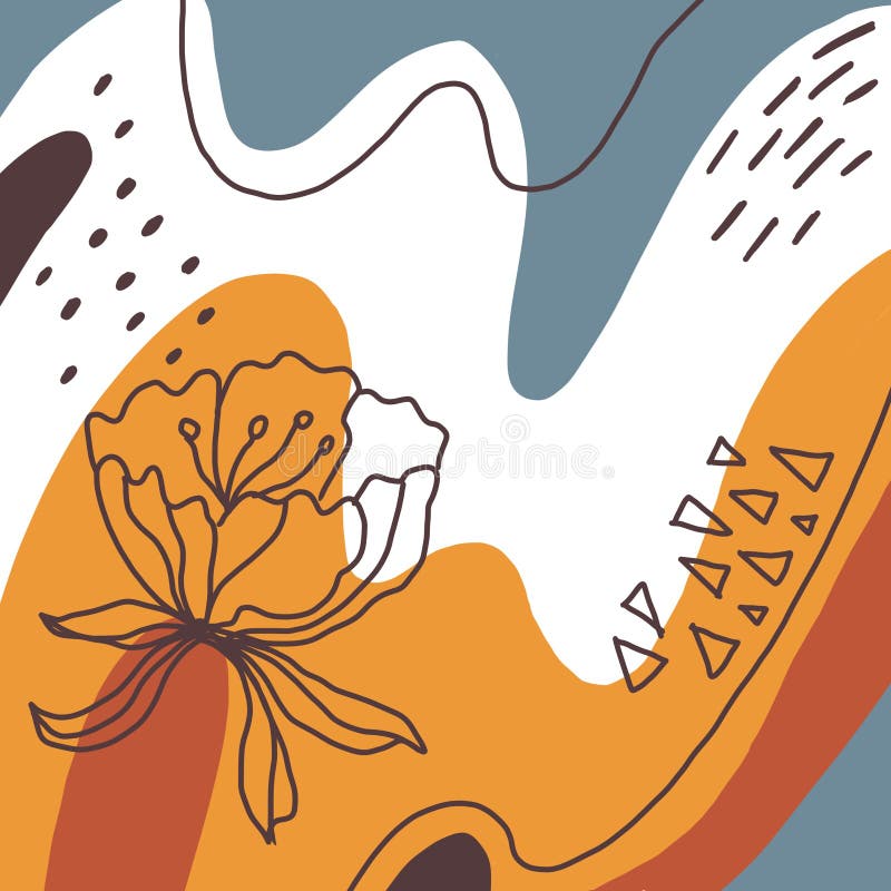 Botanical Set. Foliage Line Art Drawing with Abstract Shape. Stock ...