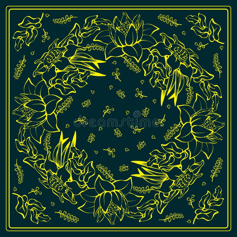 Botanical Square Pattern with Tropical Leaves and Flowers. Hand-drawn ...