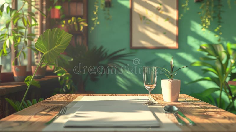 Botanical-themed Restaurant Table Setting in Natural Light. Elegant ...