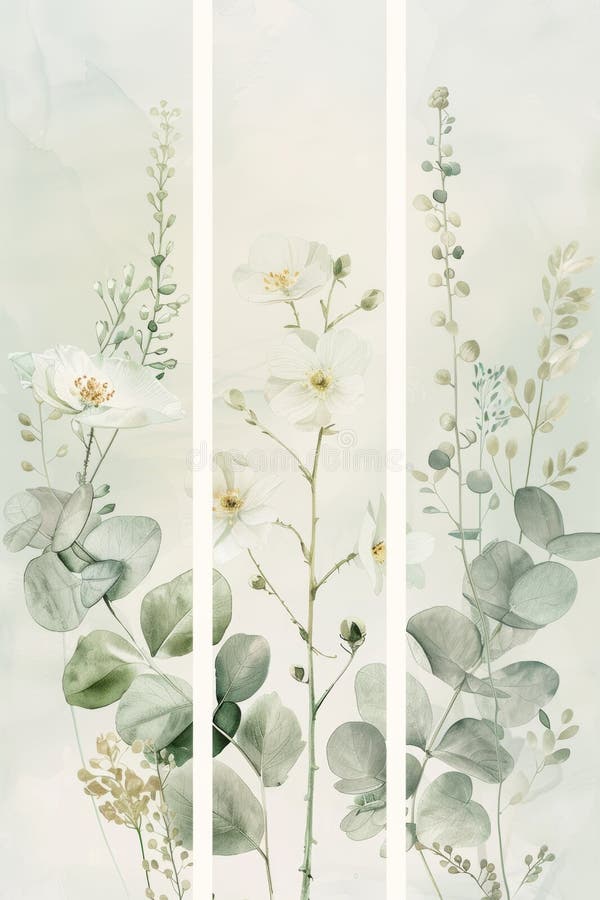 Botanical Triptych with Floral Compositions in Pastel Tones, Creating a ...