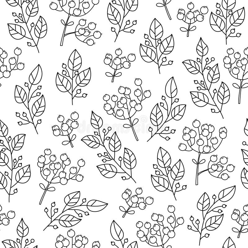 Botanical Vector Seamless Pattern with Plants and Flowers. Outline ...