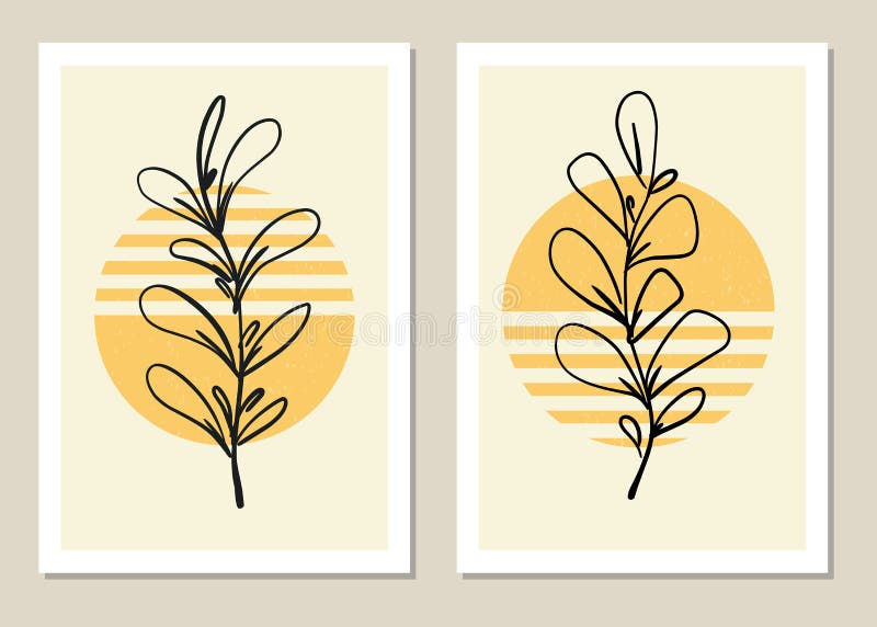 Botanical Wall Art Vector Set. Abstract Pattern of Flowers and Branches ...