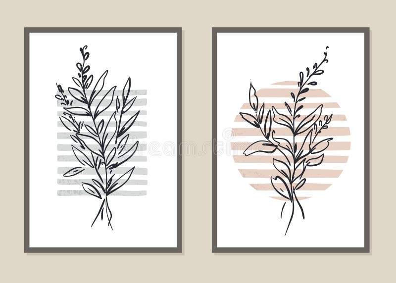 Botanical Wall Art Vector Set. Abstract Pattern of Flowers and Branches ...
