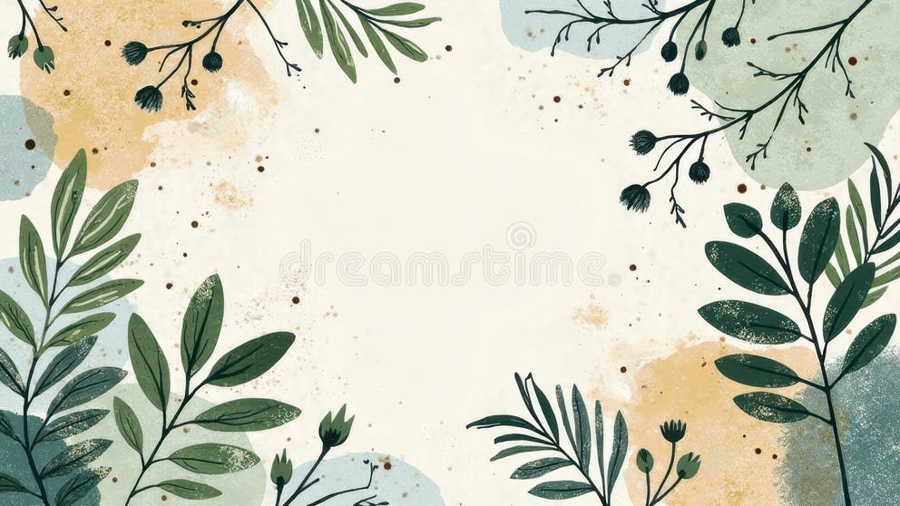 Botanical Watercolor Frame with Green Leaves and Abstract Background ...