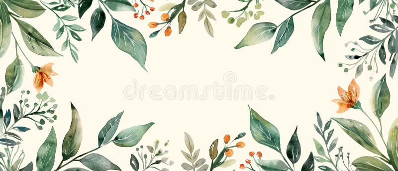 Botanical Watercolor Invitation Card with Leafy Background and Floral ...