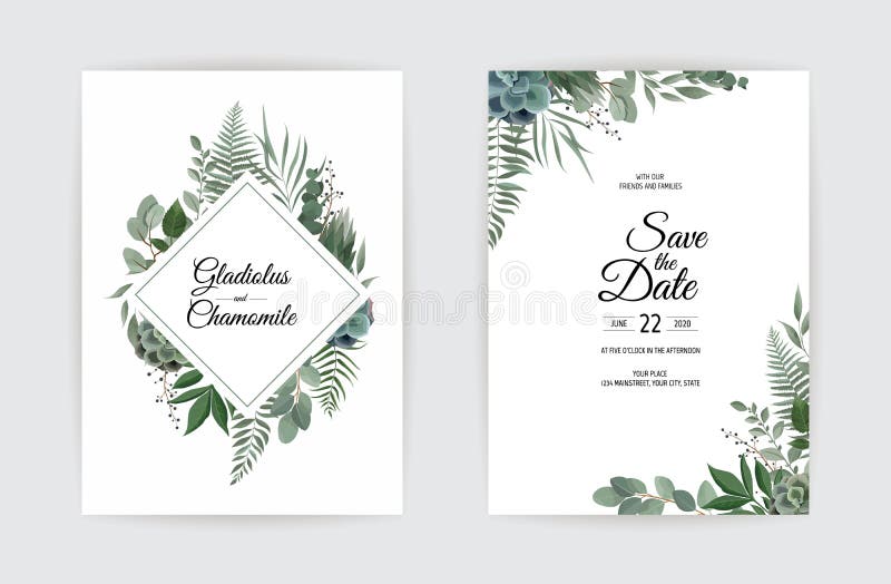 Botanical Wedding Invitation Card Template Design, White and Pink ...