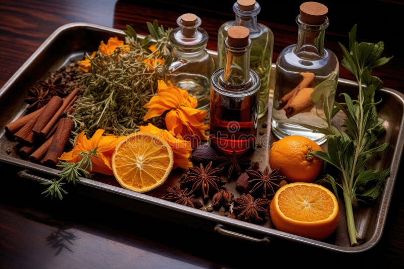 Botanicals and Spices for Gin-making on a Tray Stock Image - Image of ...