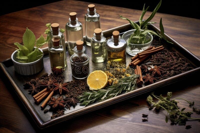 Botanicals and Spices for Gin-making on a Tray Stock Photo - Image of ...