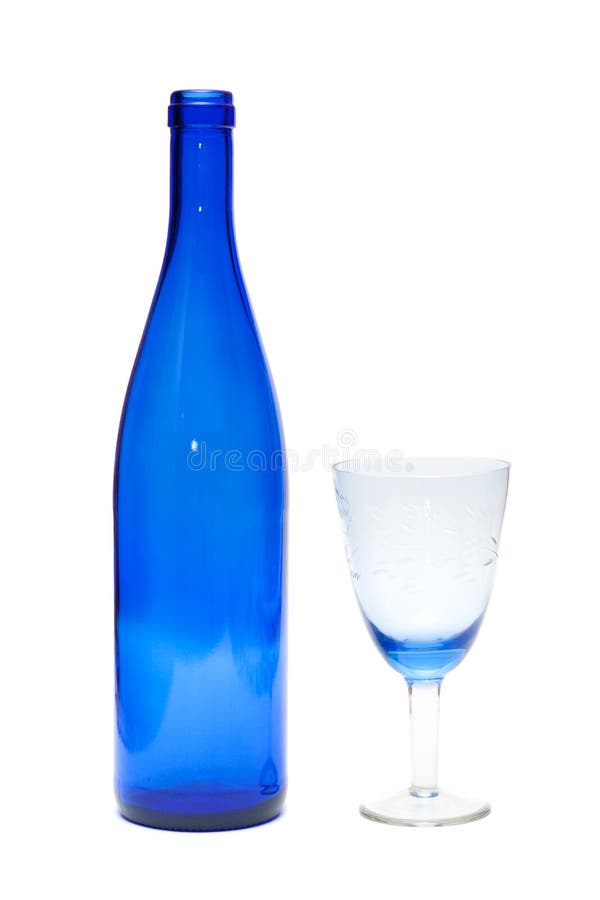 Dos Botellas De Cristal Azules Imagen de archivo - Imagen de vino ...
