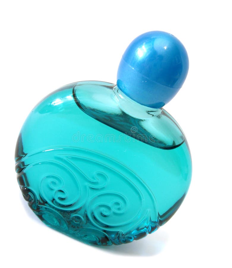 Botella Azul De Perfume Sobre El Fondo Blanco Imagen de archivo ...