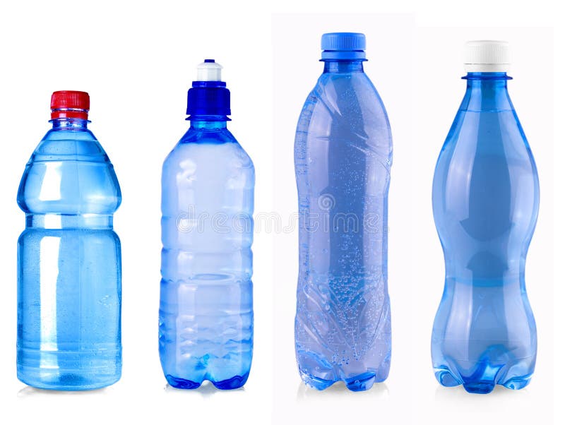 Botellas De Agua Azules Aisladas En El Fondo Blanco Imagen de archivo ...
