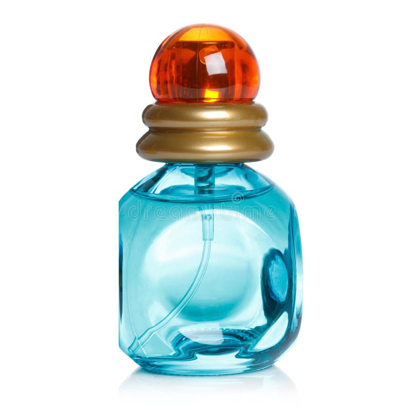 Botella de perfume azul imagen de archivo. Imagen de aislado - 12506055