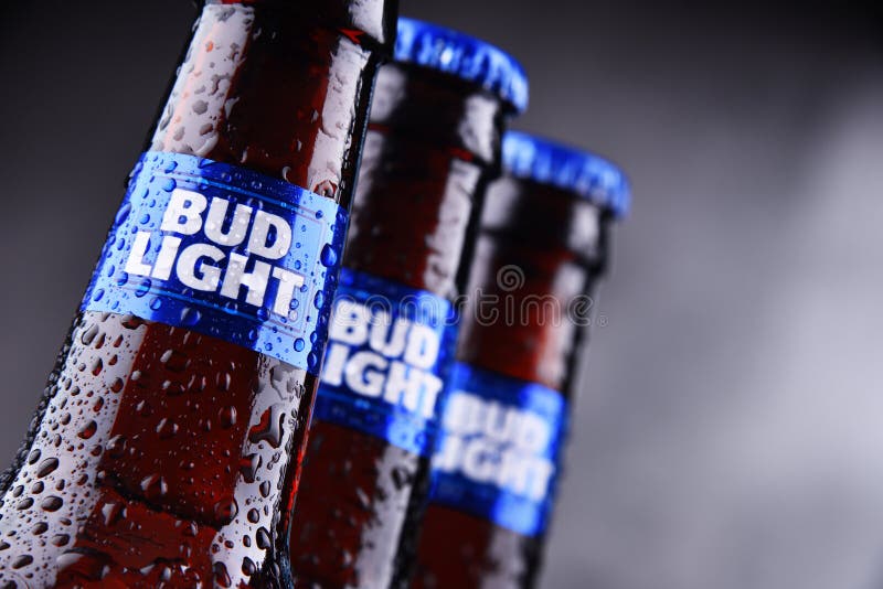 Botellas De Cerveza Bud Light En Cubeta Con Hielo Triturado Fotografía ...